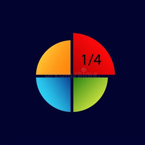 Colorful Pie Chart With One Fourth Highlighted In Red Segment For Data
