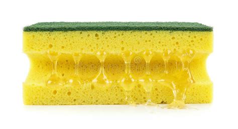 Yellow Sticky Sponge Isolated On White Background Sharp Details On