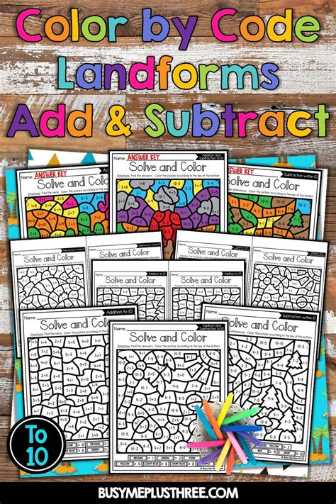 Landforms Color By Code Addition And Subtraction To Color By Number Volcano Addition And