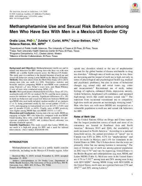 Pdf Methamphetamine Use And Sexual Risk Behaviors In Us High School