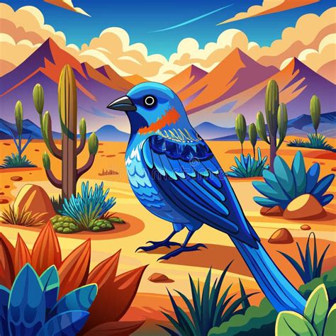 Blue Tanager Bird Shy Rests Desert Vector Stock Vector Illustration