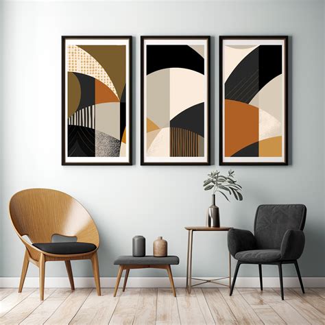 Orange Midcentury Modern Art Prints Set Of 3 Abstract Wall Art Decor