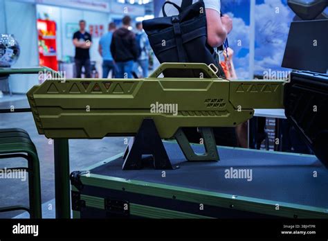 Military Green Anti Drone Rifle System On Display At Defense Exhibition