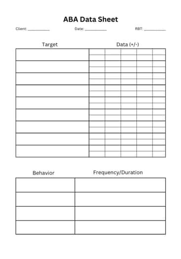 printable aba session data sheet for rbts and bcbas by foundations and