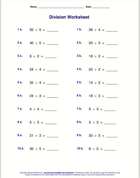 Worksheets For Basic Division Facts Grades 3 4