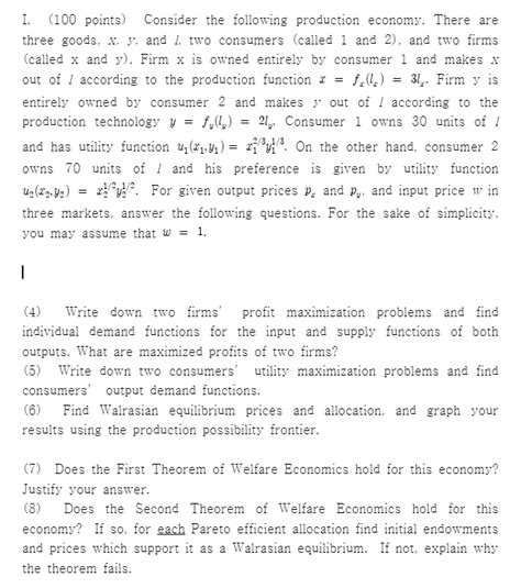 Solved I 100 Points Consider The Following Production Chegg Com