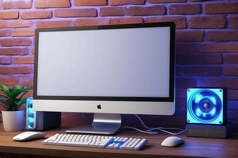 Premium Photo Game Room Computer Desktop With Blue Purple Lights On