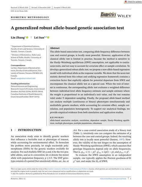 Pdf A Generalized Robust Allele‐based Genetic Association Test