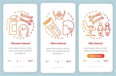 Red Hair Salon Onboarding Mobile App With Walkthrough Steps Vector Illustration Concept