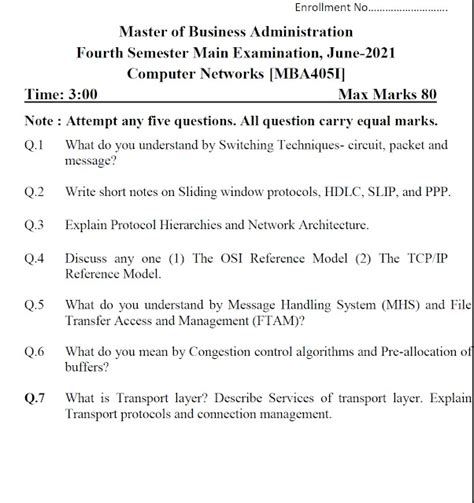 Dr Apj Abdul Kalam University Mba Iv Sem Computer Networks Mba405i