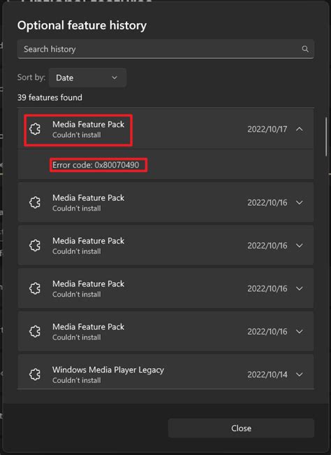 media feature pack install error 0x80070490 happens on win 11 pro n