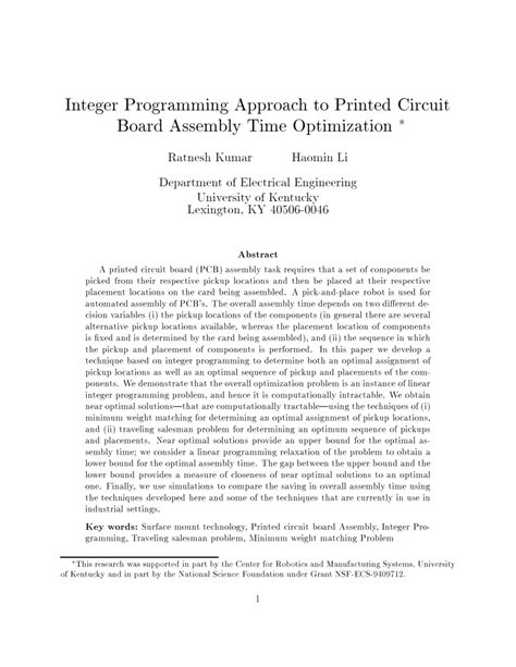 pdf integer programming approach to printed circuit board assembly