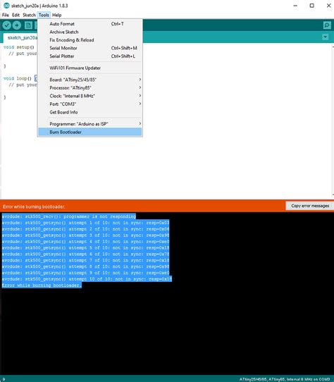 Attiny 85 Bootloader Fail 3rd Party Boards Arduino Forum