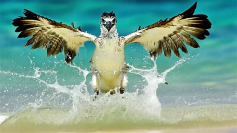 A White Bird With Black Markings On Its Wings Stands In Shallow Water