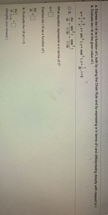 solved a express dw dt as a function of t both by using