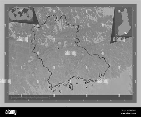 Kymenlaakso Region Of Finland Grayscale Elevation Map With Lakes And