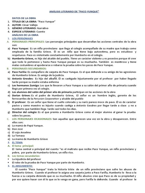 Paco Yunque Analisis Literario Pdf
