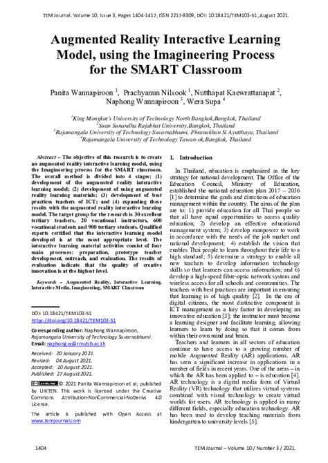 Pdf Augmented Reality Interactive Learning Model Using The Imagineering Process For The Smart