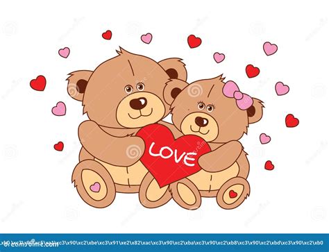 Two Teddy Bear Holding A Heart Vector Characters Stock Vector