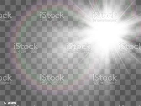 밝고 아름다운 별 투명한 배경에 대한 조명 효과의 벡터 일러스트레이션입니다 광선에 대한 스톡 벡터 아트 및 기타 이미지 광선 디자인 렌즈 플레어 Istock