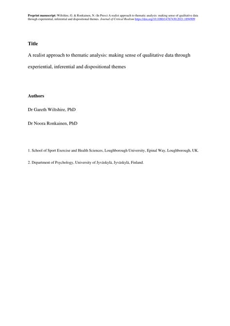 Pdf A Realist Approach To Thematic Analysis Making Sense Of Qualitative Data Through