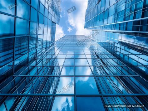 AI创作图幕墙楼宇经济写字楼 现代建筑高楼 全玻高楼 蓝色玻璃建筑 蓝色玻璃墙建筑 高清仰拍摩天大楼 cbd仰视 3d玻璃金属材质建筑 摩天