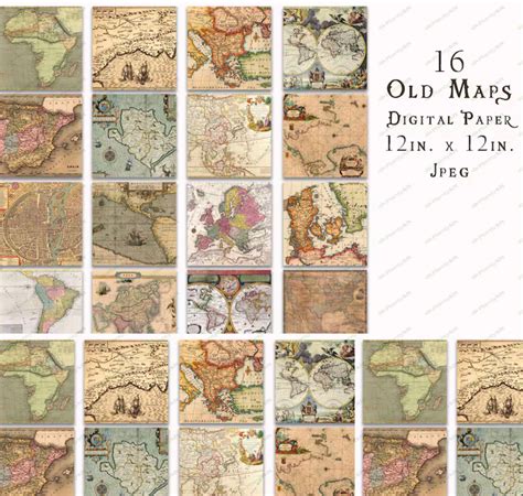 Antique Maps Digital Paper Globe Background Printable Old Charts