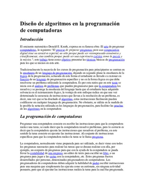 Doc Diseño De Algoritmos En La Programación De Computadoras