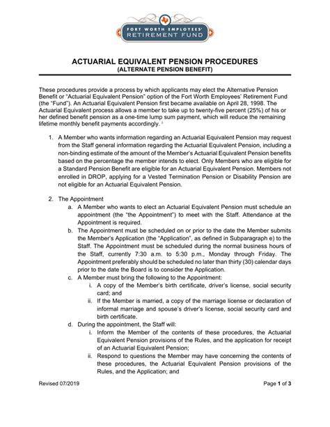 City Of Fort Worth Texas Actuarial Equivalent Pension Application