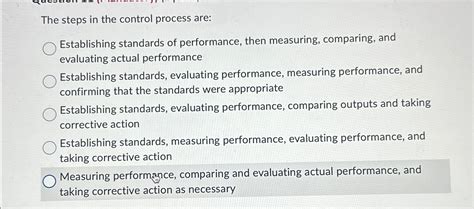 Solved The Steps In The Control Process Are Establishing Chegg