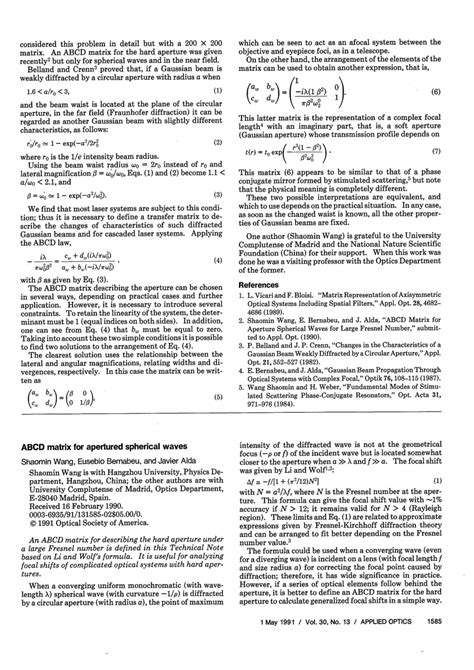Pdf Abcd Matrix For Apertured Spherical Waves