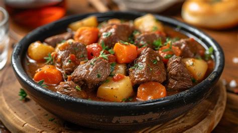 A Hearty Bowl Of Beef Stew With Chunks Of Beef Potatoes And Carrots