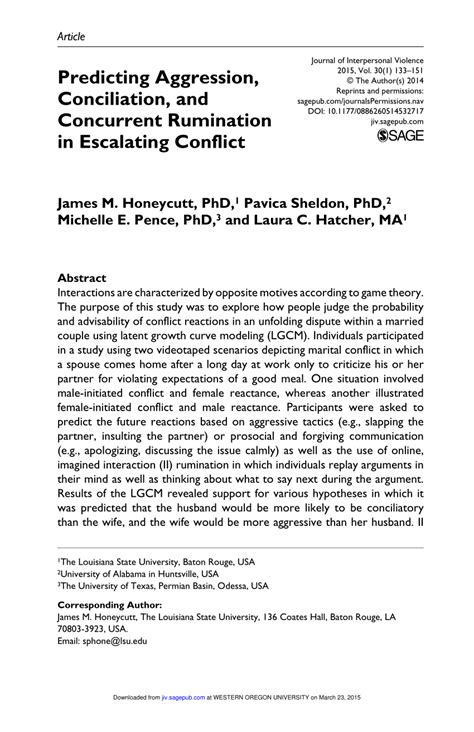 Pdf Predicting Aggression Conciliation And Concurrent Rumination In
