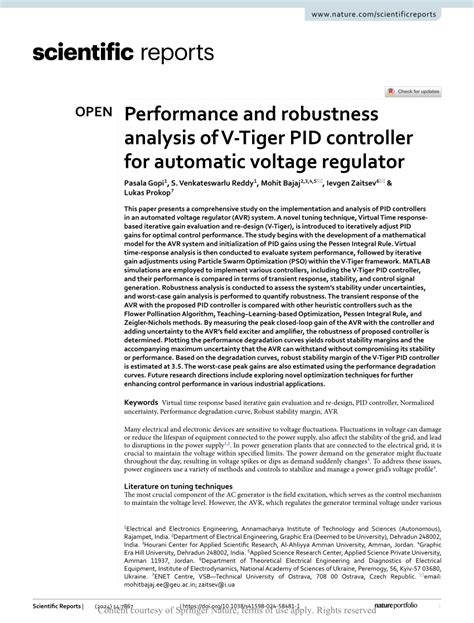 Pdf Performance And Robustness Analysis Of V Tiger Pid Controller For