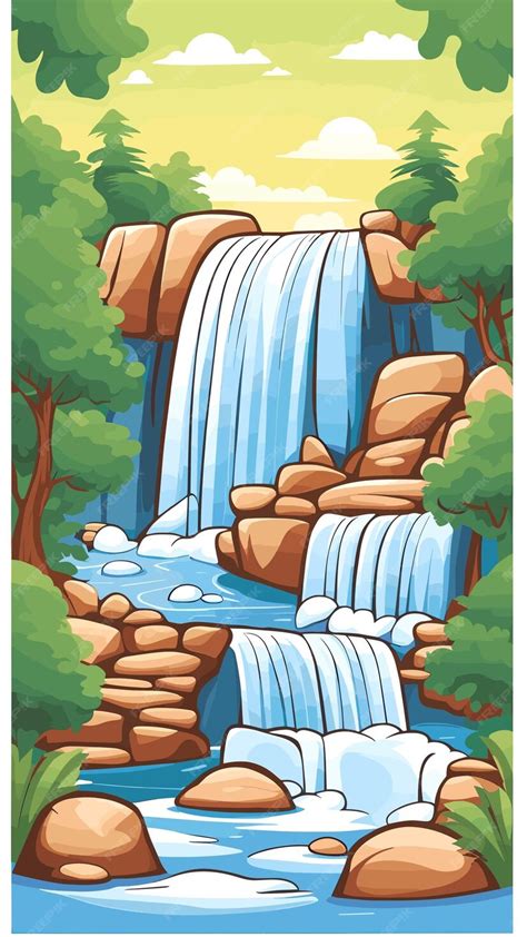 Paisaje De Cascada Dibujo De Naturaleza Obra De Arte De Dibujos