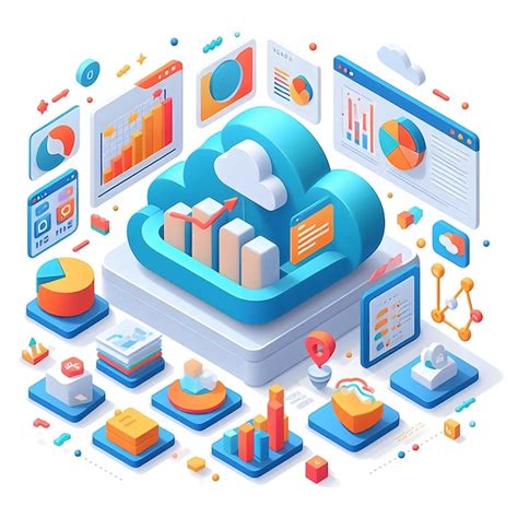 D Flat Icon As Cloud Based Analytics And Big Data With Data Visualization Symbols Concept As