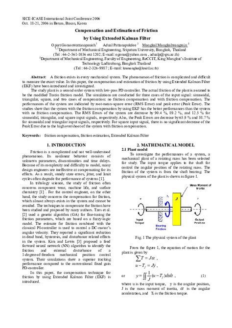 Pdf Compensation And Estimation Of Friction By Using Extended Kalman Filter
