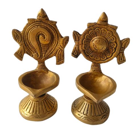 Brass Shankh Chakra Diya Pair 4 Inch ₹2200