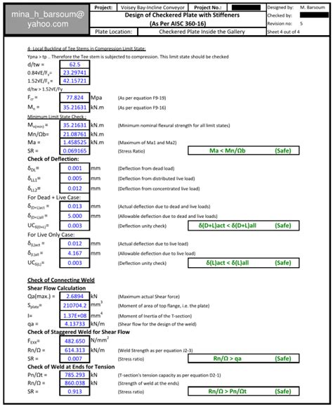 Excel Calculations Design Of Checkered Plate With Stiffener Freelancer