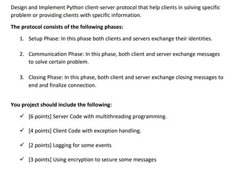 Solved Design And Implement Python Client Server Protocol