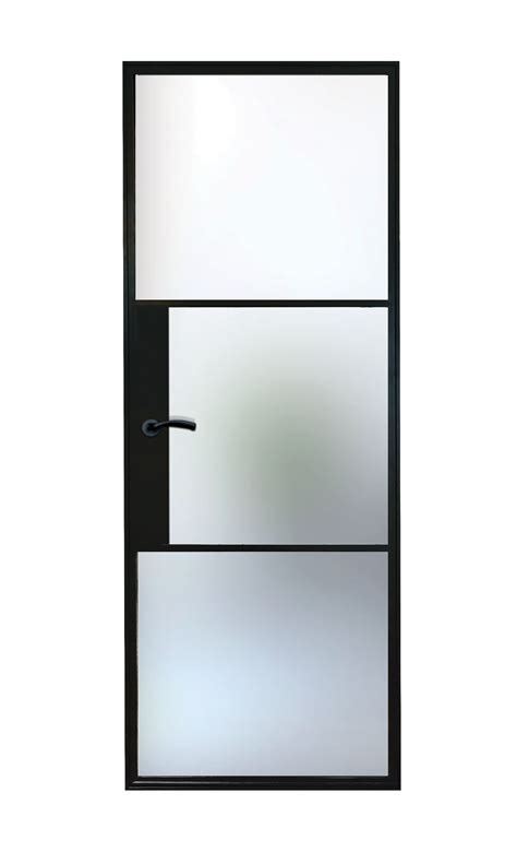 Single Door Frosted Glass 700 X 1900mm Black Metal Doors
