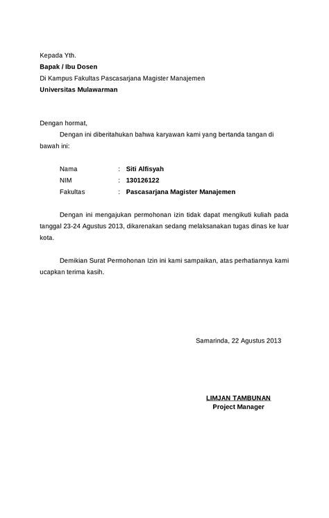 DOCX Surat Ijin Tidak Masuk Kuliah Karena Bekerjaj DOKUMEN TIPS