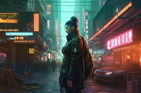 Premium Ai Image A Woman Stands In The Street In The Rain In A
