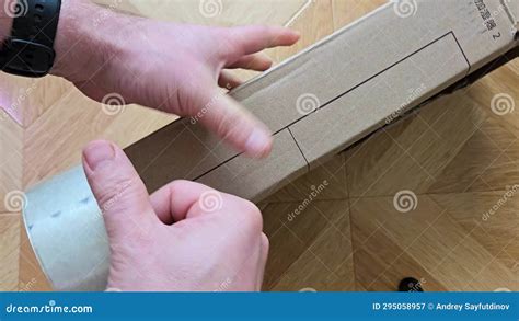 Packing The Product In A Box Wrapping The Box With Adhesive Tape Stock Video Video Of