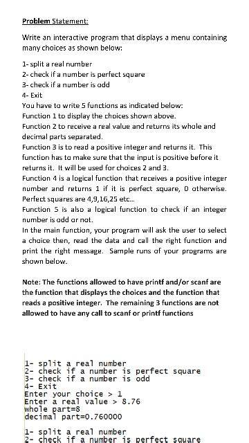 solved roblem statement write an interactive program that