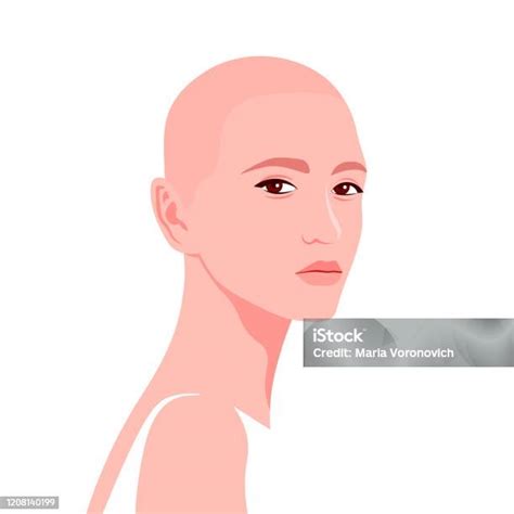 젊은 백인 여성의 초상화입니다 대머리 소녀는 모델입니다 패션과 탈모증 탈모에 대한 스톡 벡터 아트 및 기타 이미지 탈모
