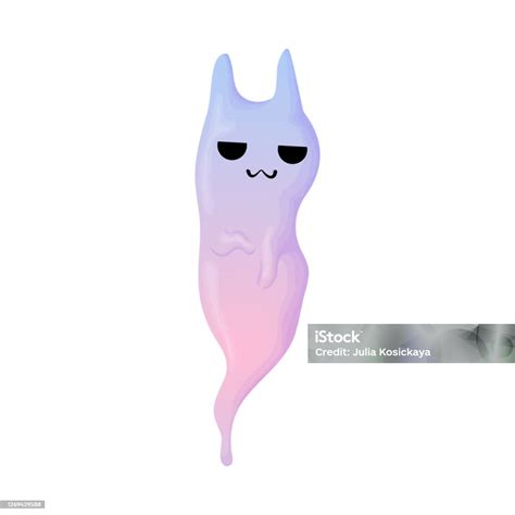 유령 고양이와 재미 할로윈 벡터 일러스트 레이션 보라색과 파란색 색상의 고양이 귀와 귀여운 유령 흰색 배경에 격리 10월에 대한