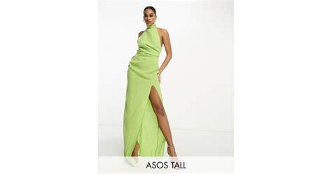 Asos Asos Design Tall Maxi Jurk Met Halternek En Gedraaid Bandje Op