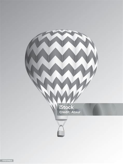 푸른 하늘 벡터 일러스트 레이 션에 흑인과 백인 쉐 브 론 패턴 디자인 뜨거운 공기 풍선 갈매기표 수장에 대한 스톡 벡터 아트 및 기타 이미지 갈매기표 수장 검은색