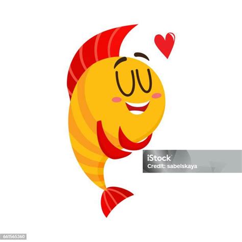 사랑을 보여주는 인간의 얼굴 귀 엽 고 재미 있는 황금 노란 물고기 캐릭터 공란에 대한 스톡 벡터 아트 및 기타 이미지 공란 귀여운 금색 Istock